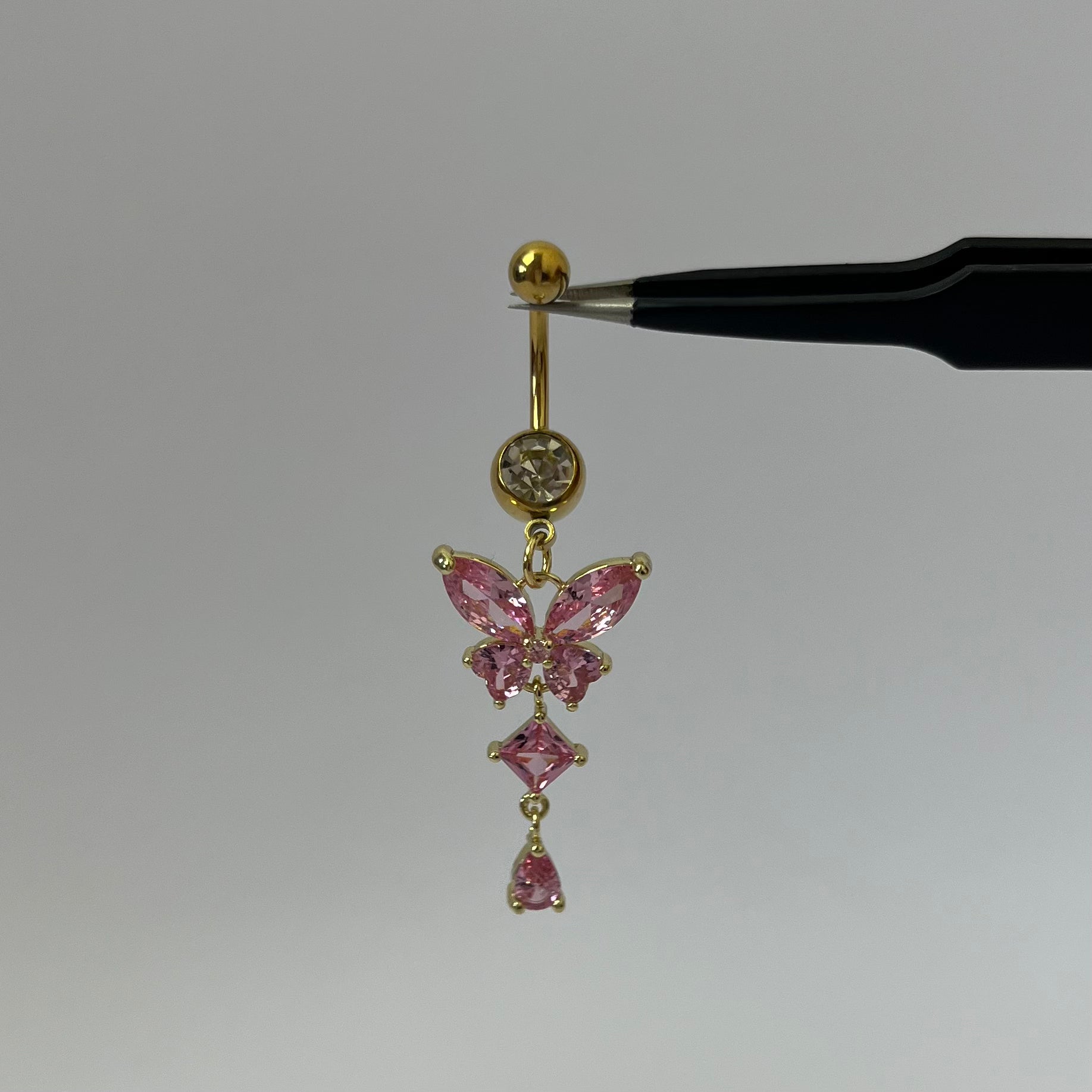 Gold Pink Dangling Butterfly Belly Bar – ILLUSIVE JEWELS